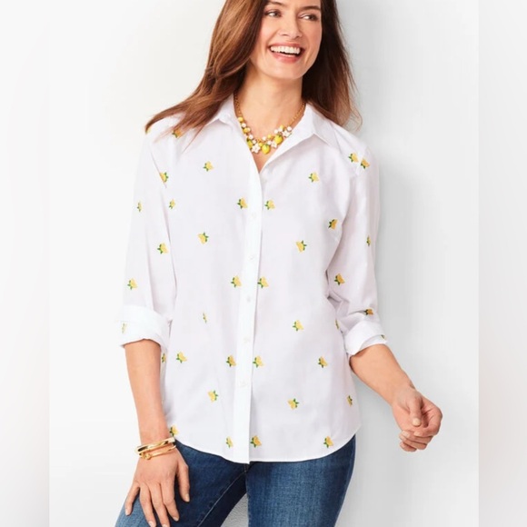 Talbots | Tops | Talbots Lemon White Button Up | Poshmark